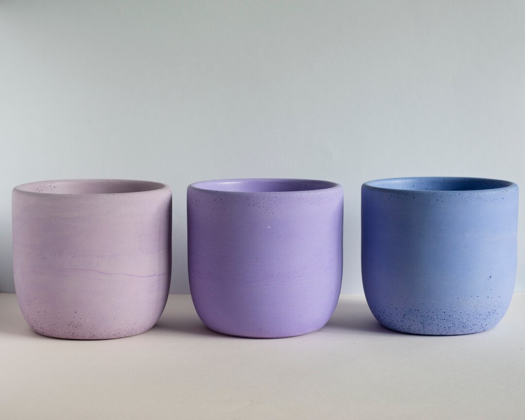 6 Inch Cast Concrete Decorative Cache Pot - Matte Finish- Violet Shades ...