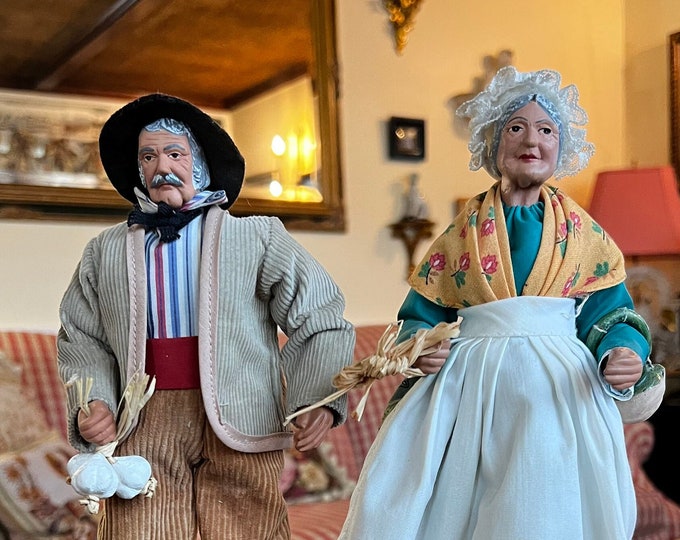 French Country Provence Santon France Old Couple Man and Woman Figurine ...