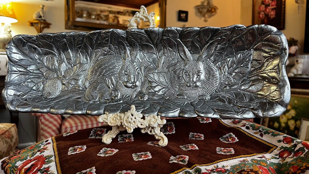 Silver Metal Cabbage Bunny Rabbit Platter Tray - Etsy