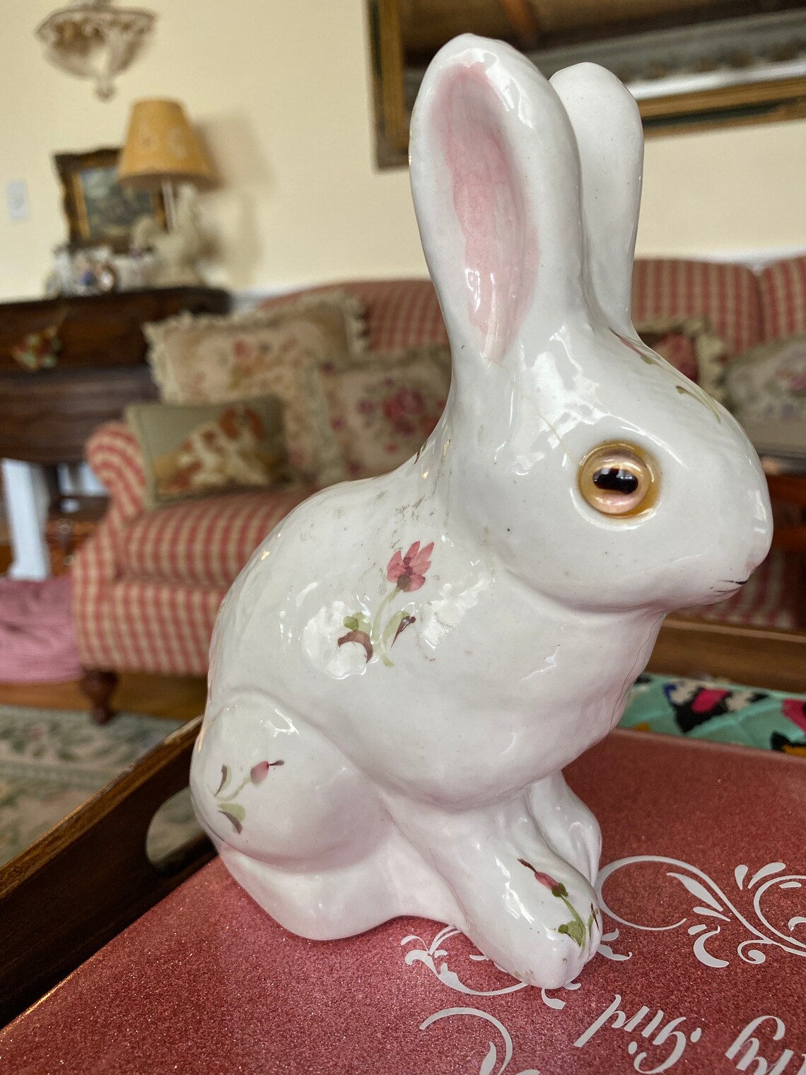 French Country Bunny Rabbit Painted Floral Figurine | Etsy