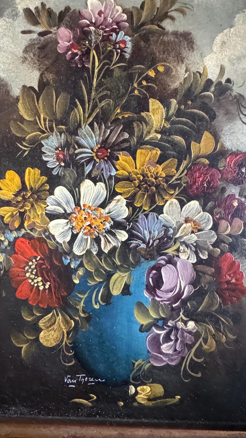 Original Still Life Floral Bouquet Oil Painting Framed Art by Van ...