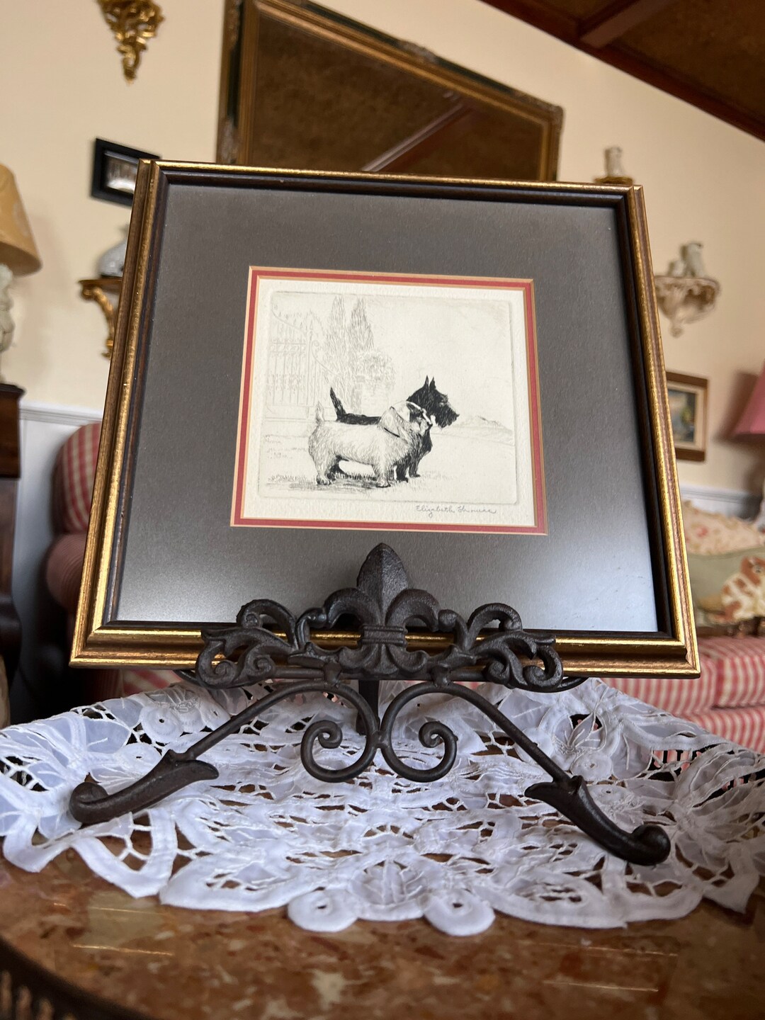 Elizabeth Thomas Original Etching Sunshine and Shadow Scottie Dog Frame Art - Etsy