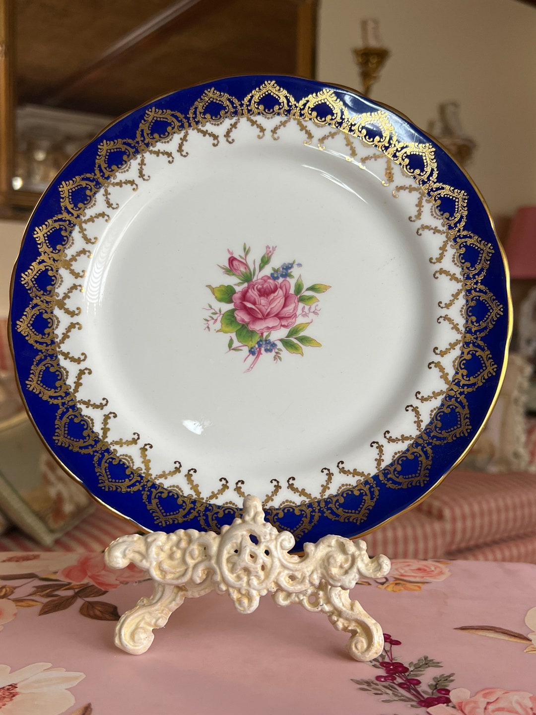 English Country Aynsley Cobalt Blue Rose Plate - Etsy
