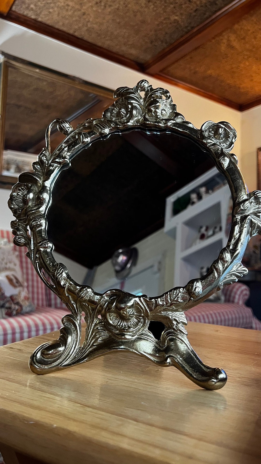 French Country Ornate Roses Round Gold Vanity Stand Mirror - Etsy