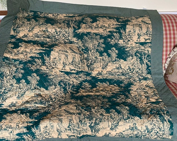 French Country Provence Toile and Gingham Throw by Fnapp France - Etsy