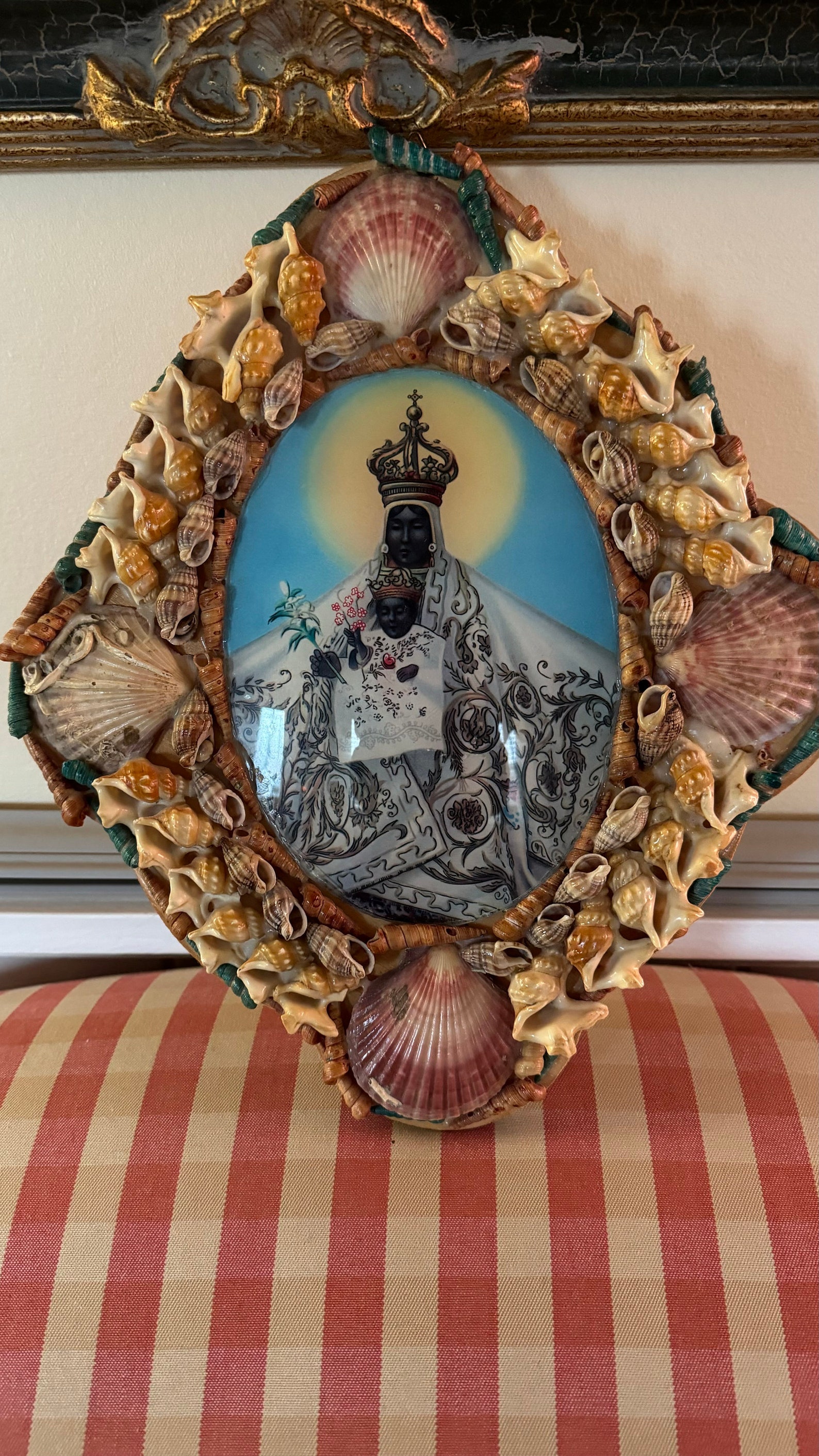 Country Cottage Beach Religious Mother Mary and Child Jesus Shell Art ...
