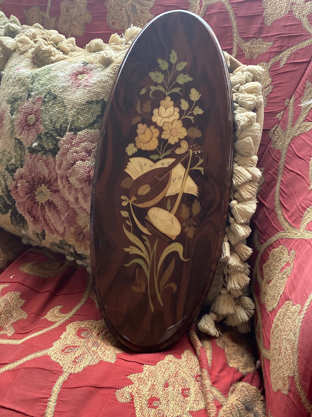 Italian Florentine Notturno Intarsio Inlaid Flowers and Guitar Musical ...