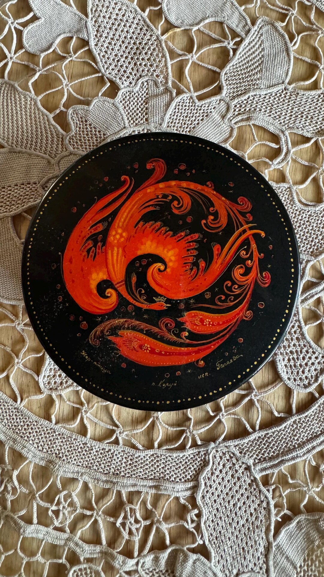 Whimsical Handpainted Russian Black Lacquer Box of Rare Vintage of ...