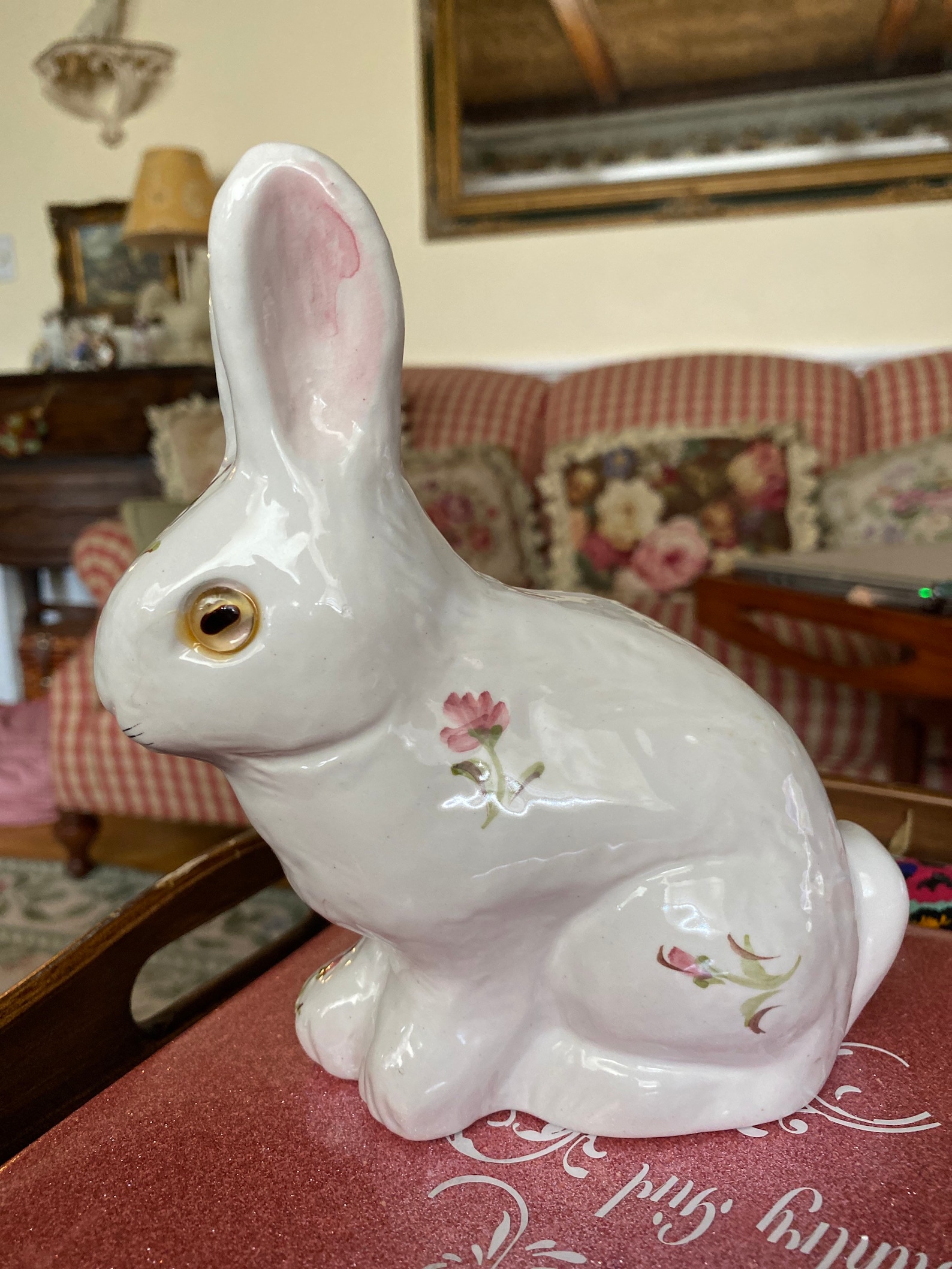 French Country Bunny Rabbit Painted Floral Figurine | Etsy