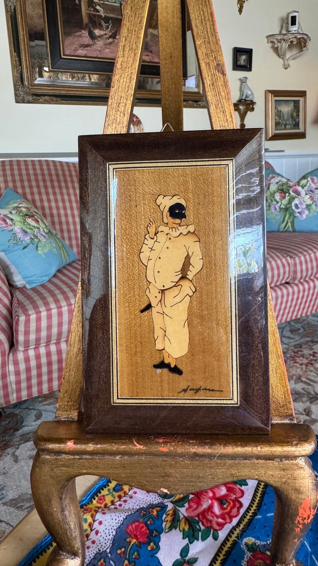 Italian Florentine Inlaid Wood Marquetry Pierrot Venice Frame Art - Etsy