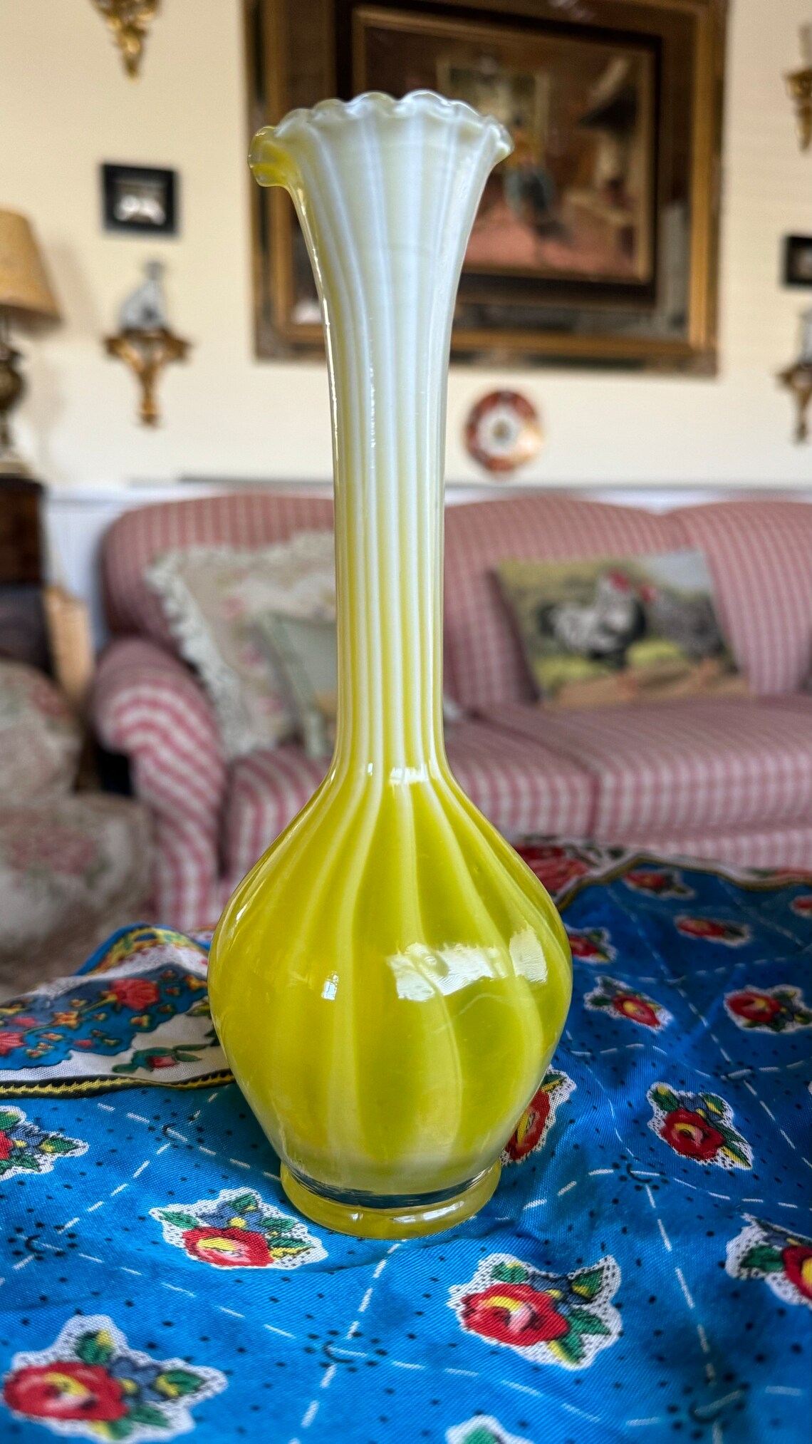 Ruffled Top Canary Yellow Glass Art Bud Vase - Etsy
