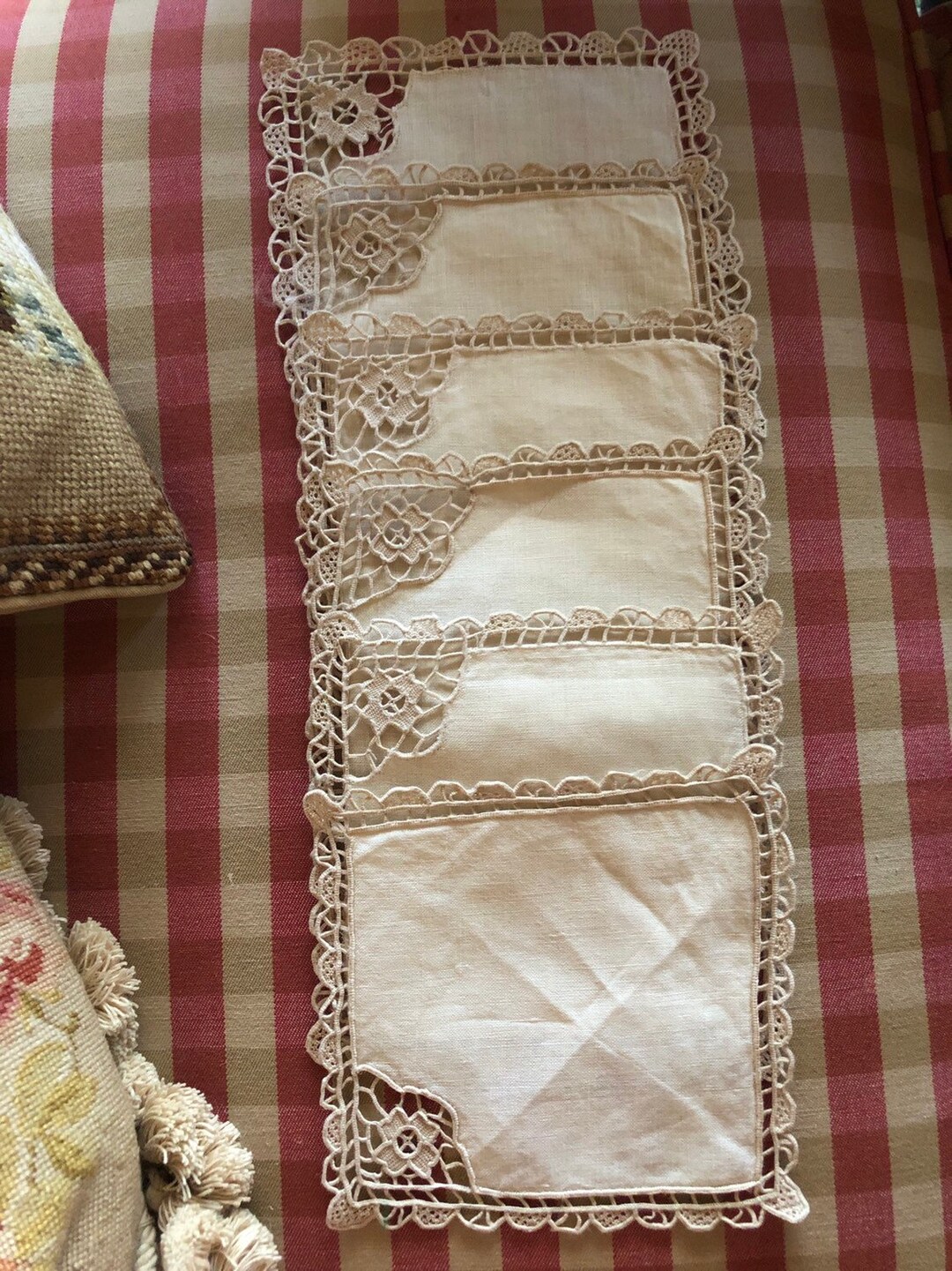 French Provence Set of Six Hand Embroidery Linen Crochet Coasters - Etsy