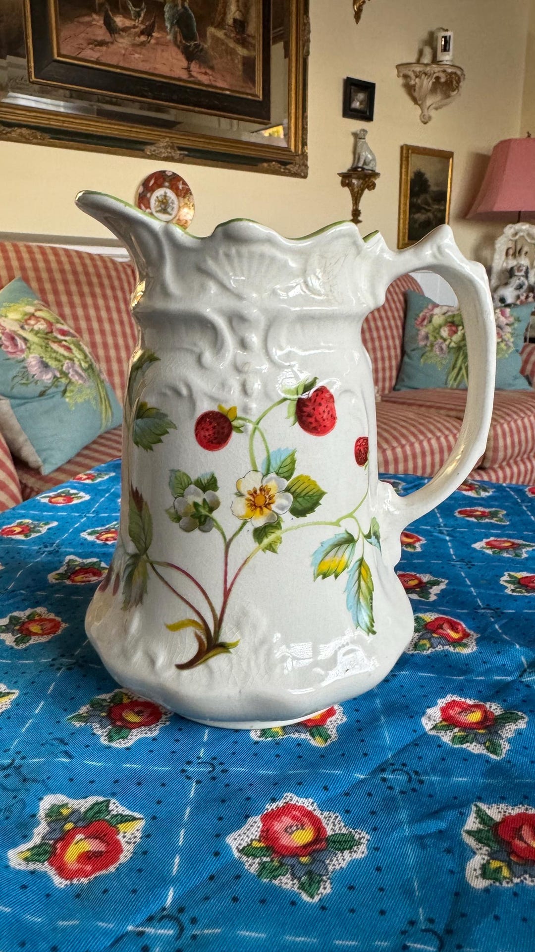 Old Foley James Kent Floral and Strawberry Pitcher Vase - Etsy