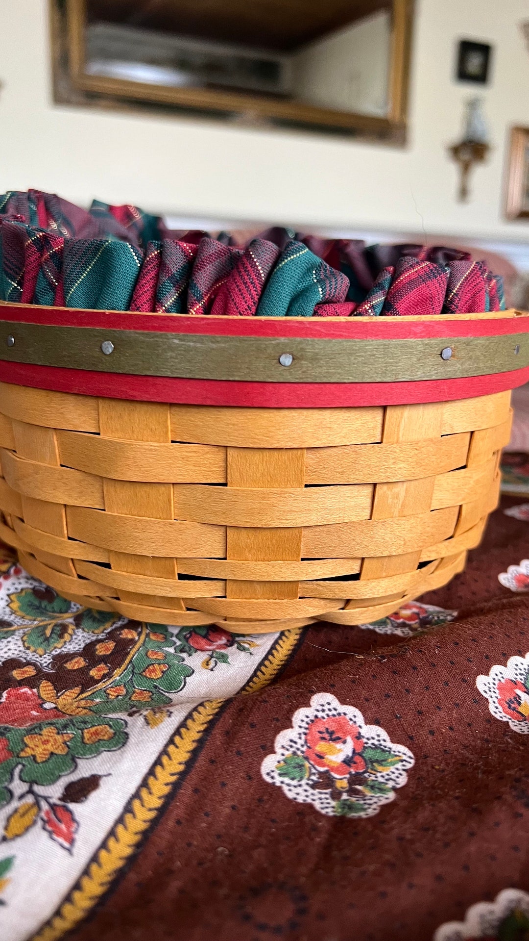 Farmhouse Holiday Longaberger Round With Plaid Fabric Basket - Etsy