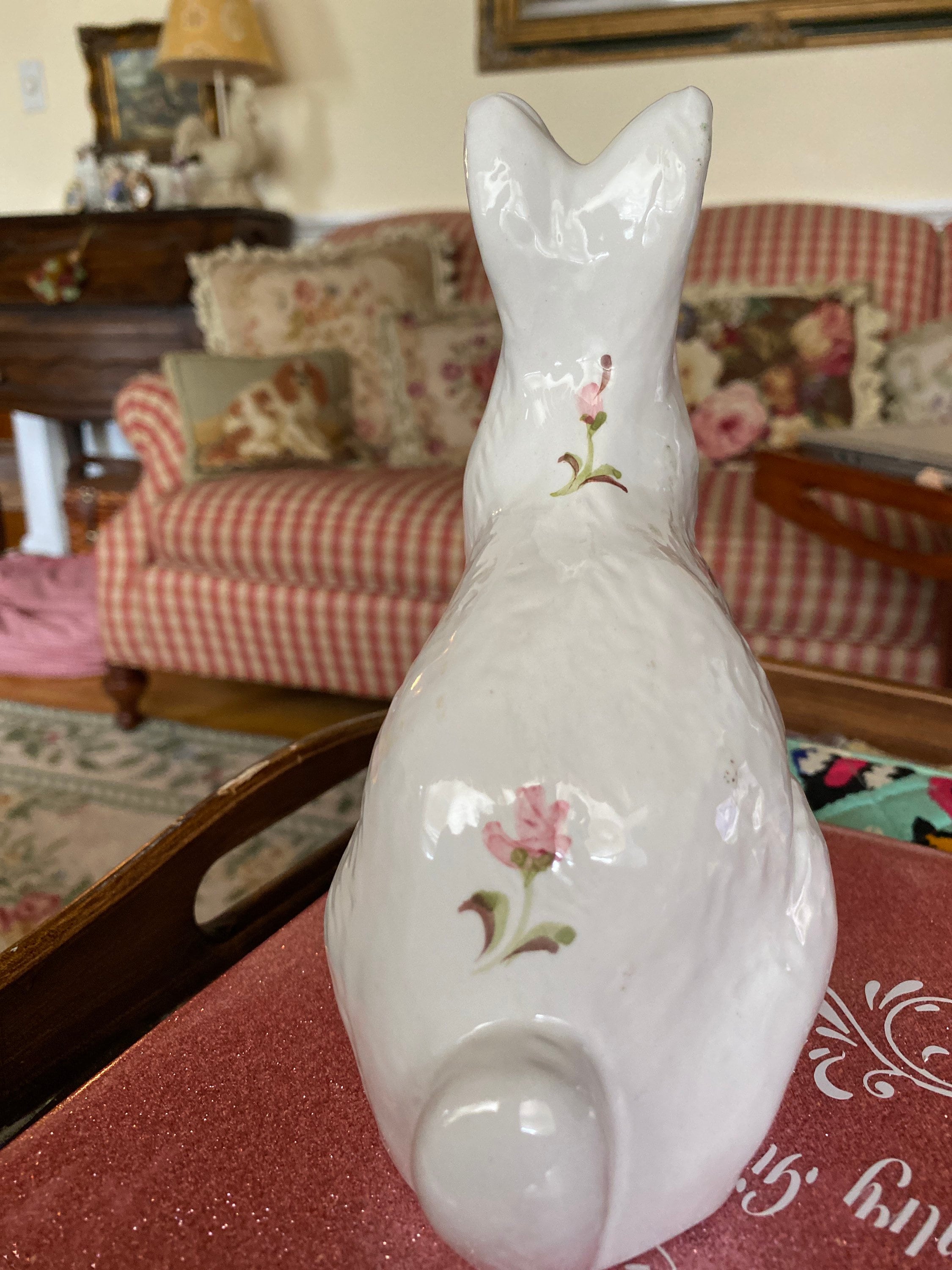 French Country Bunny Rabbit Painted Floral Figurine | Etsy