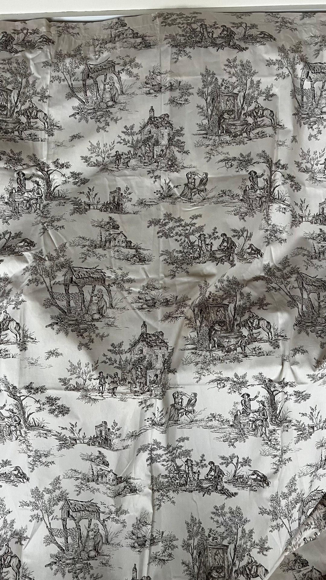 French Country Toile Brown and Cream Farmhouse Drapery Curtain Pair - Etsy