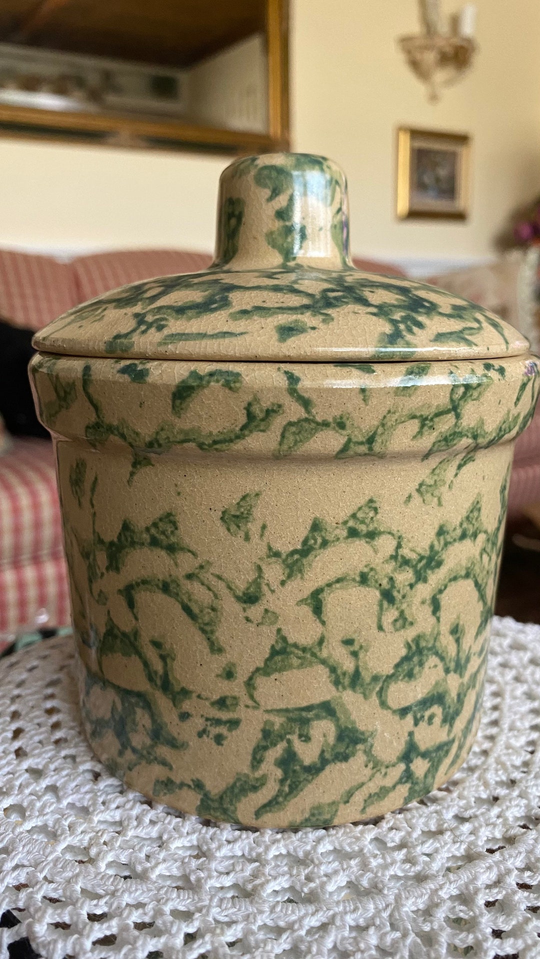 Robinson Ransbottom Green Sponge Low Jar Crock 1 Pt With Cover Lid ...