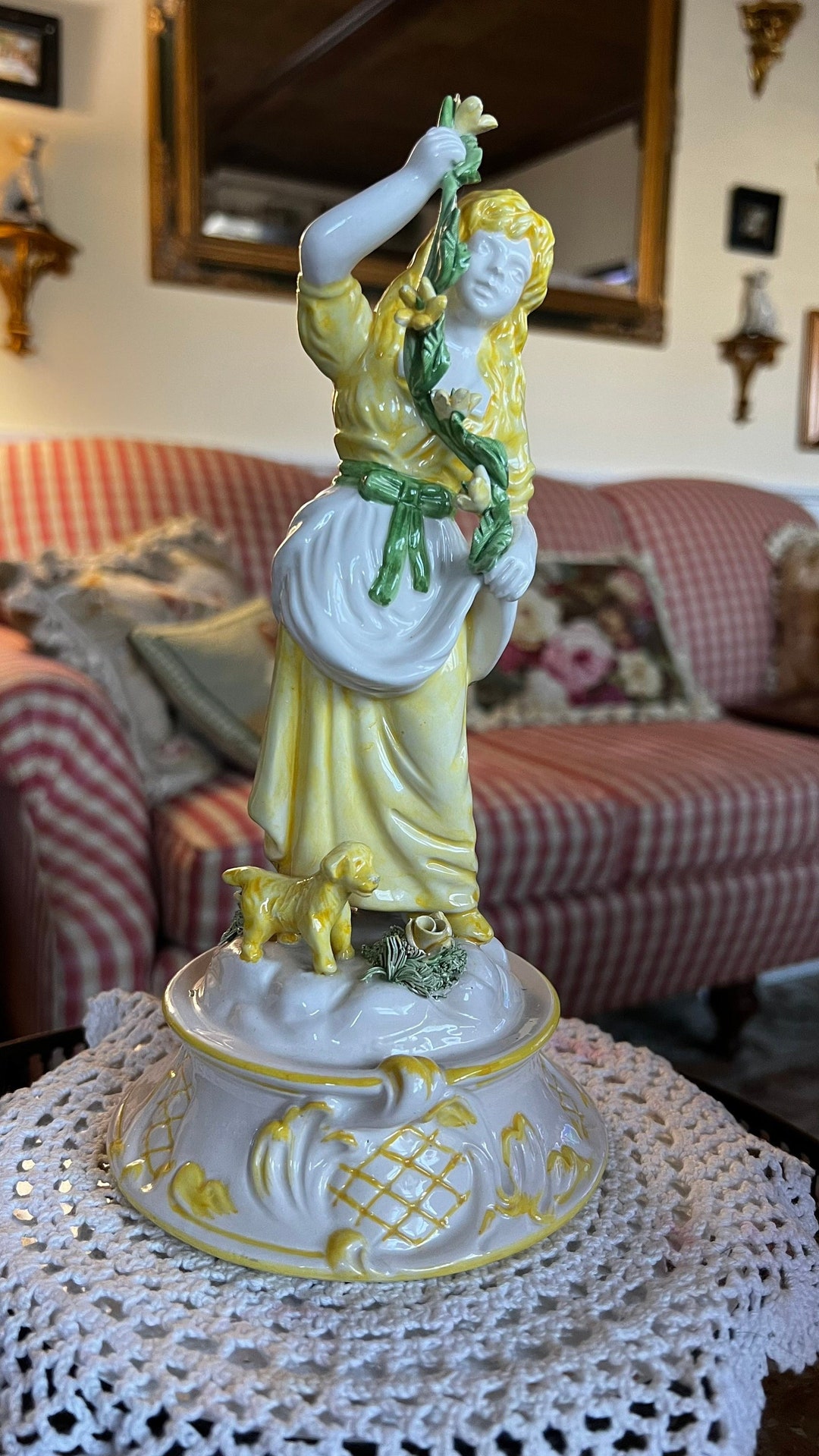 European Italian Meiselman Imports Country Lady With Her Dog Figurine ...