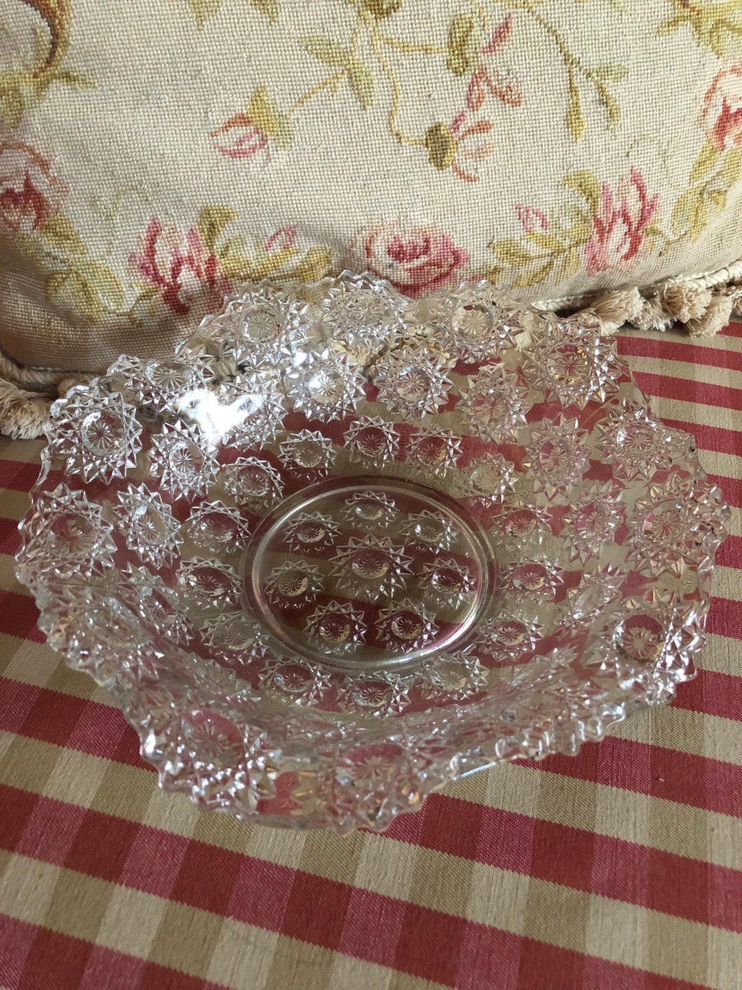 Traditional Cut Glass Lace Design Centerpiece Bowl - Etsy