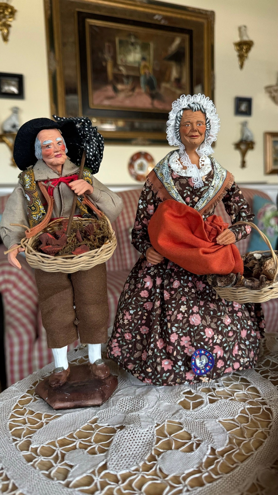 French Country Provence Santon France Old Couple Man and Woman Figurine ...