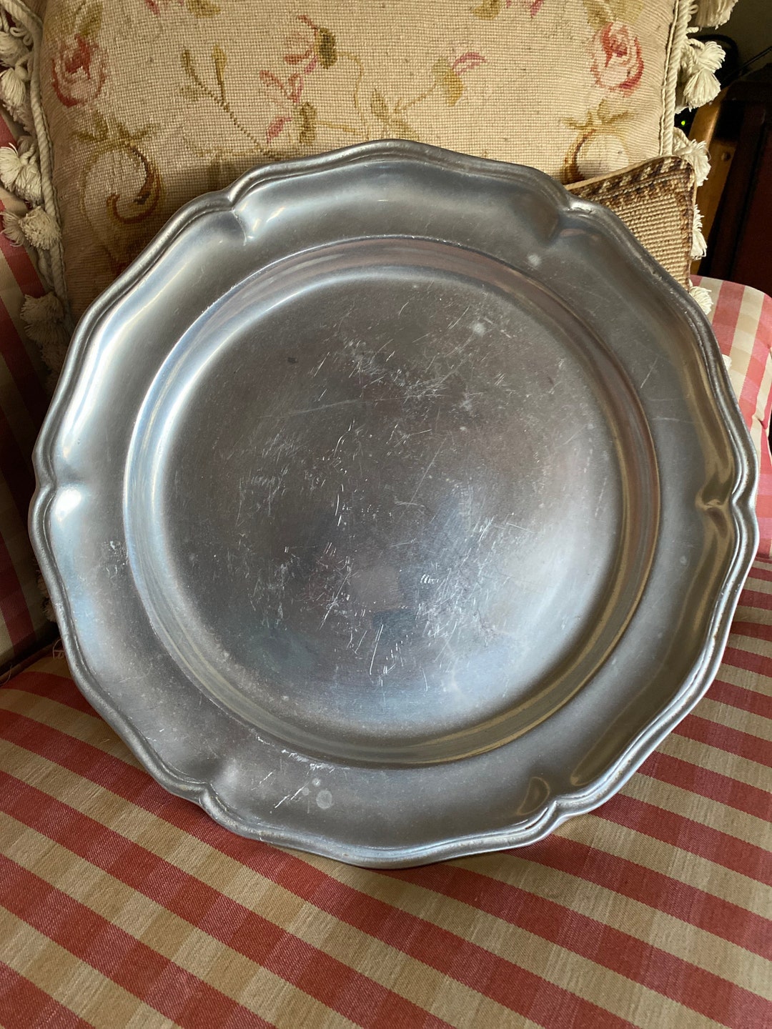 French Country Provence Scalloped Wilton Pewter Large Platter Serving ...