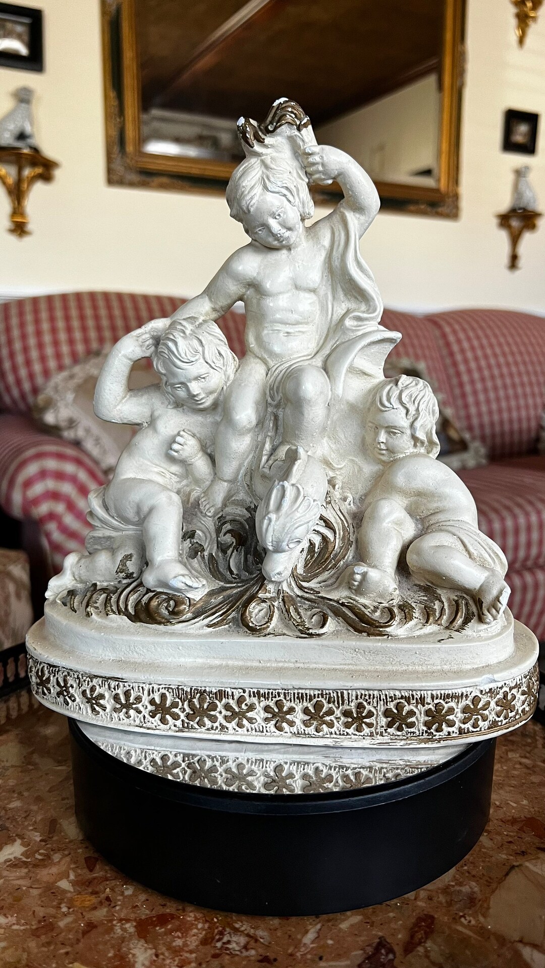 European Plaster Dolphin and Cherubs Figurine - Etsy