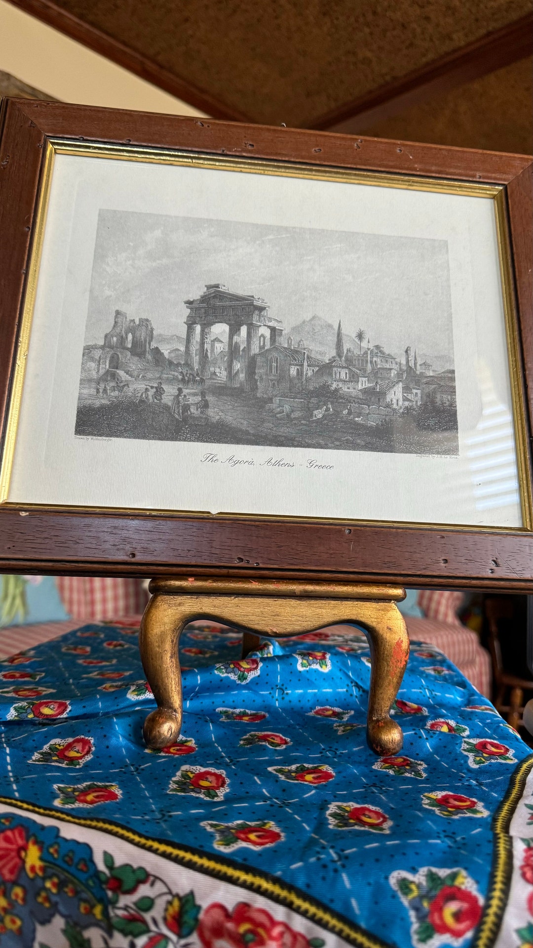 Etching Engraving Art Frame European Greece, the Gate of Athena ...