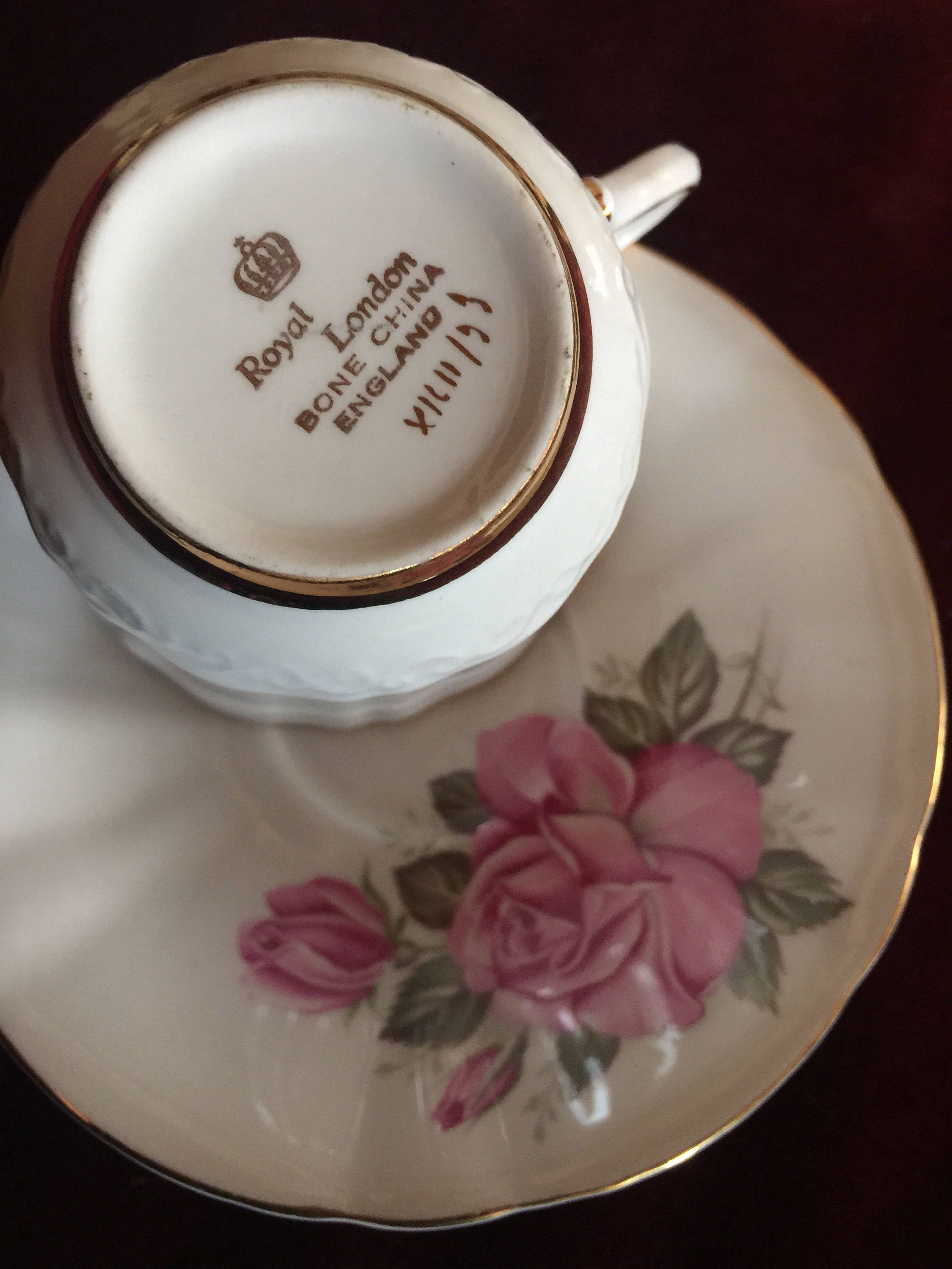 Country English Cottage Rose Bone China Royal London Teacup and Saucer ...