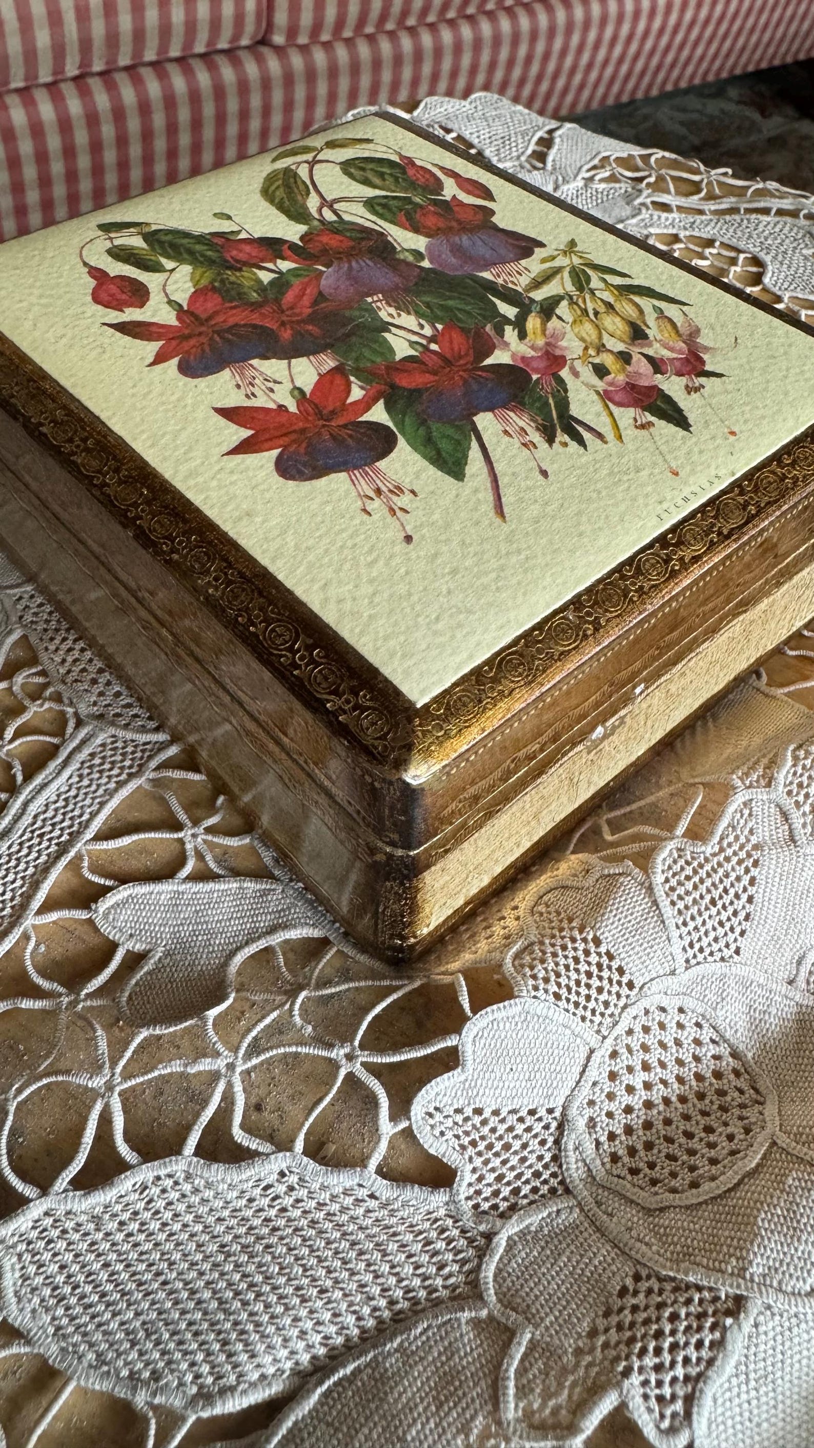 Italian Florentine Fushsias Flower Trinket Box - Etsy
