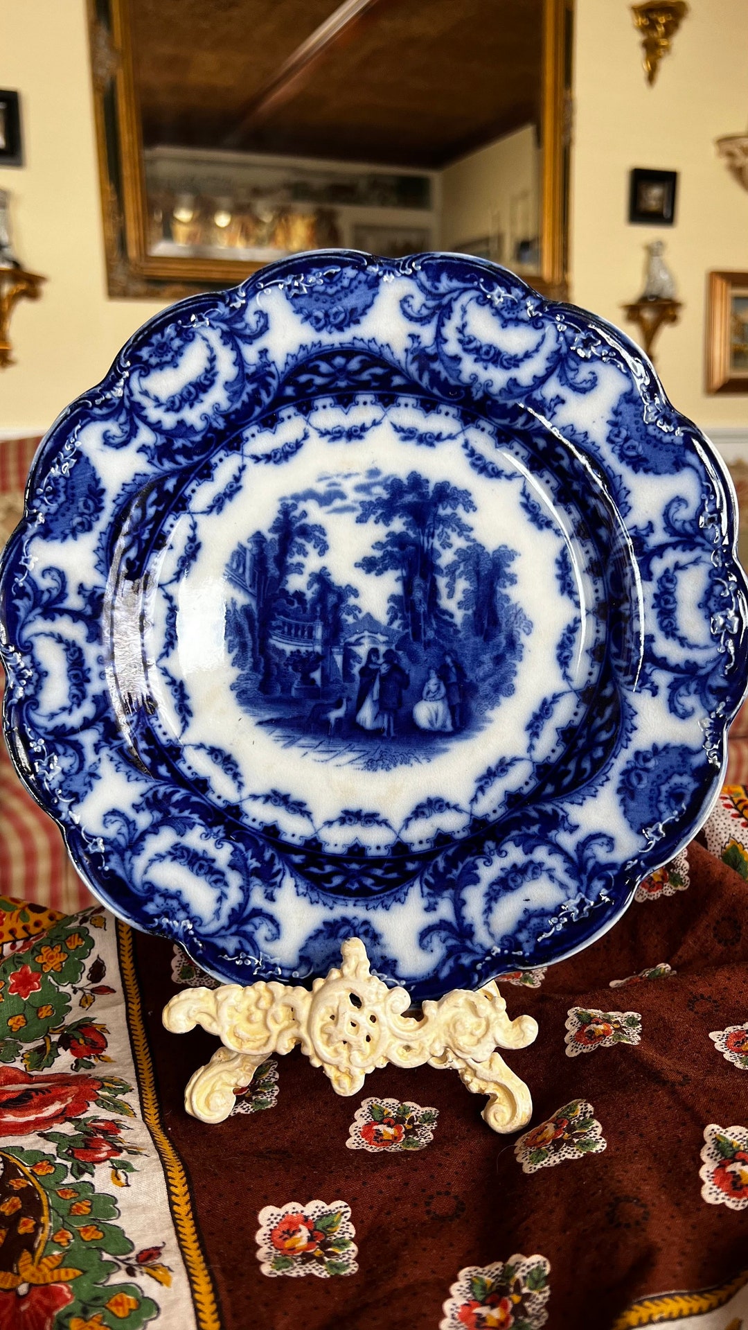 English Country Flow Blue Antique "valencia" Opaque China Oval Plate by ...