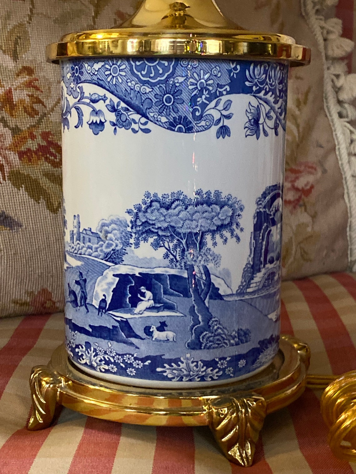 English Country Blue Italian Spode Canister Lamp | Etsy