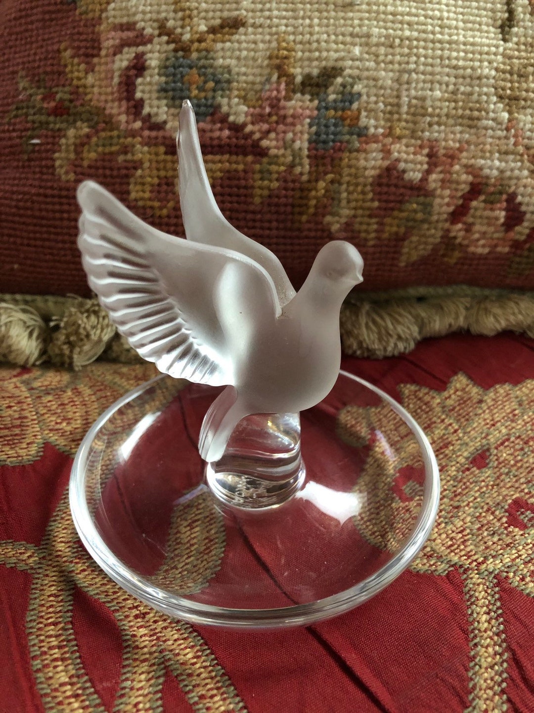 Lalique Crystal Dove Ring Holder Thalie Wings Figurine - Etsy