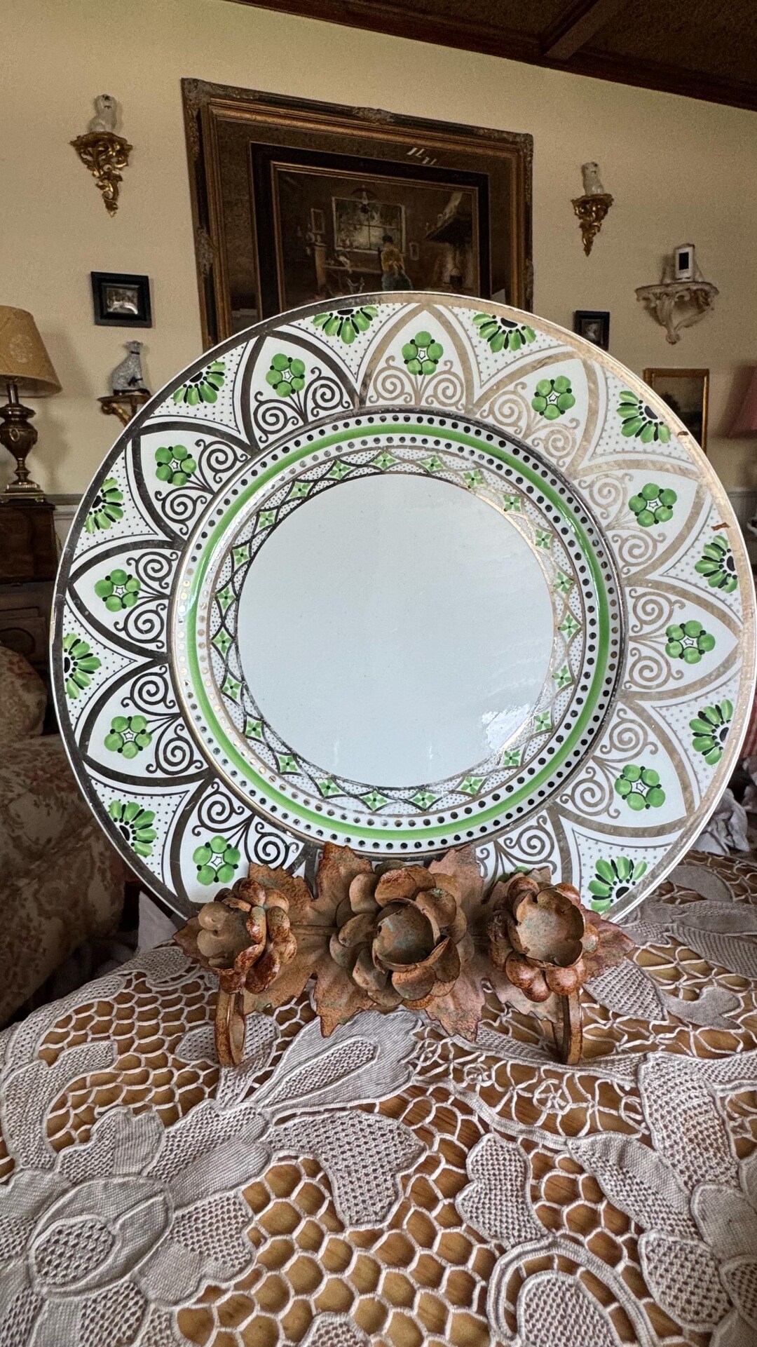English Country Dinner Plate Green Flower Platinum Arch by Wedgwood - Etsy