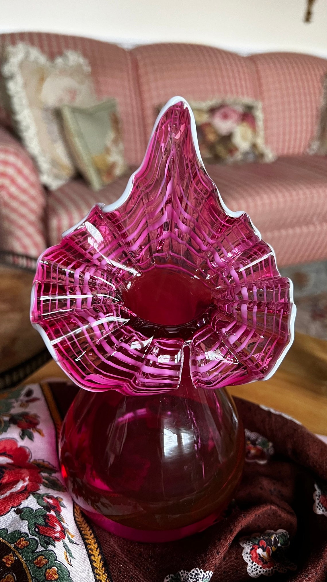 Fenton Tulip Cranberry Glass Swirl Jack in the Pulpit Vase - Etsy