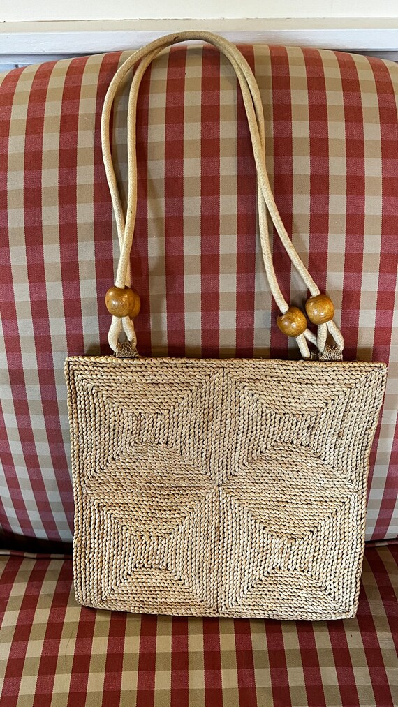 Vintage Hong Kong Woven Jute Straw Mesh Shoulder Bag - Gem