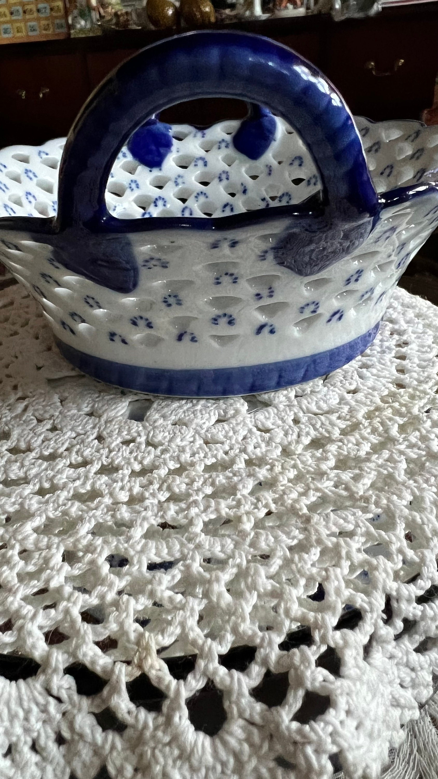 Delft Blue EH Reticulated Porcelain Two Handled Basket Bowl | Etsy