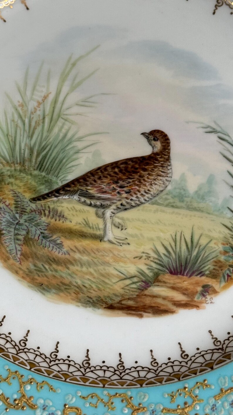 English Country Pheasant Bird French Enamel Pate Sur Pate Border Plate ...