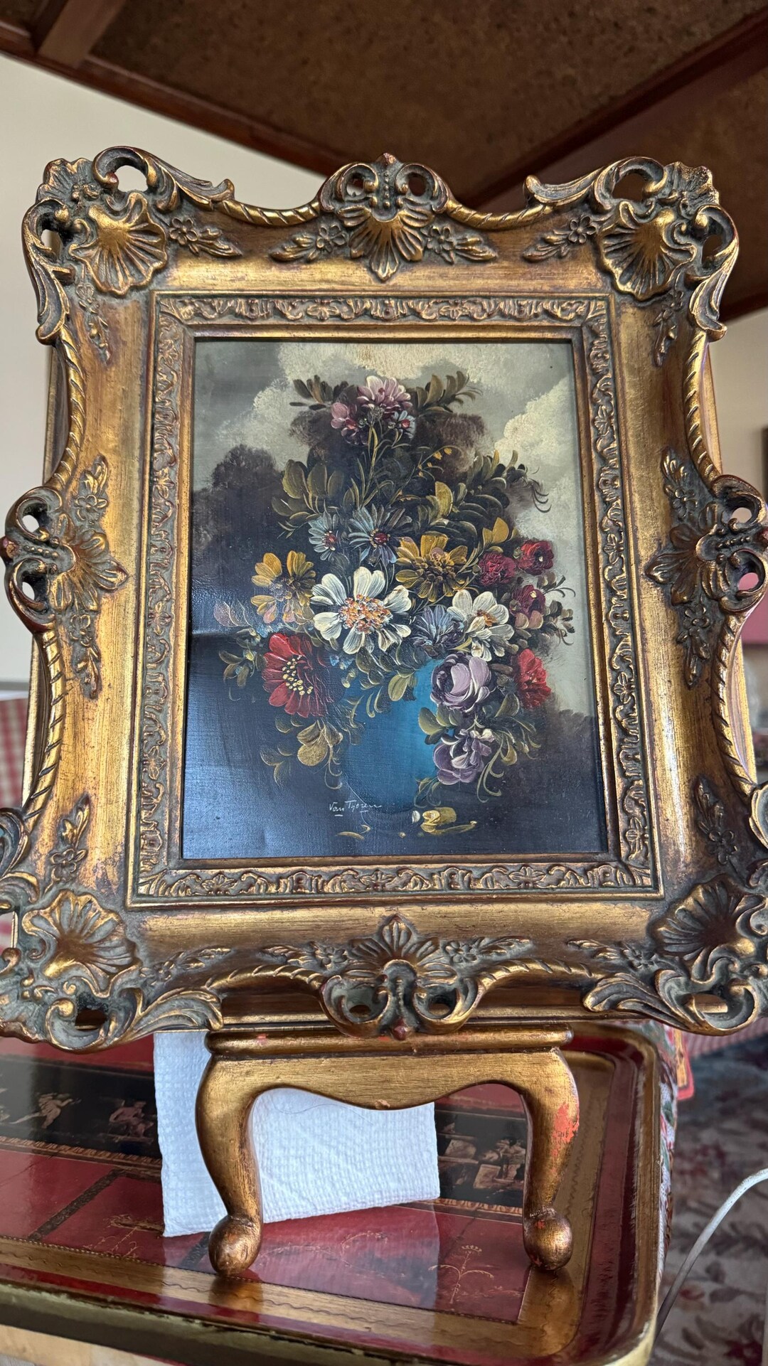 Original Still Life Floral Bouquet Oil Painting Framed Art by Van ...