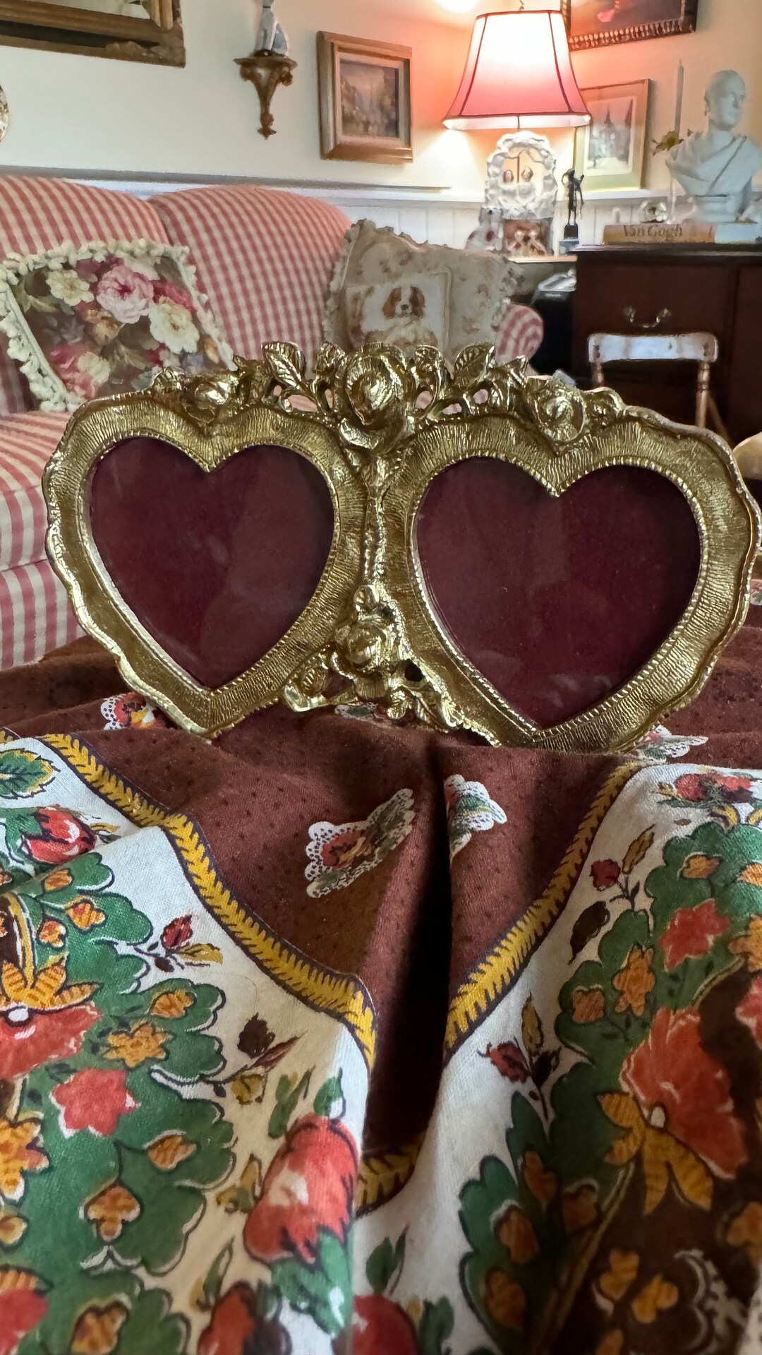 Romantic Brass Double Heart Rose Floral Picture Frame - Etsy
