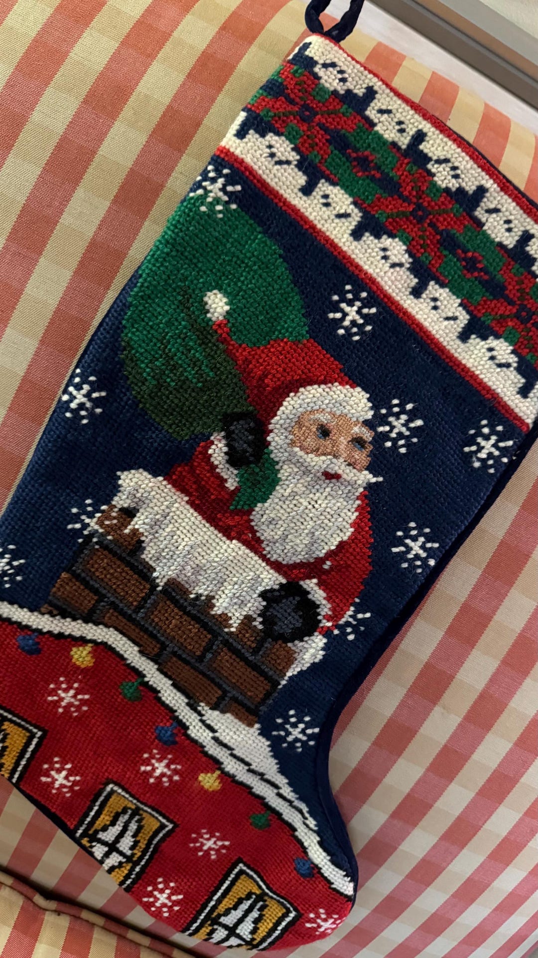 Classic Christmas Petit Point Needlepoint Santa Dropping off Toys ...