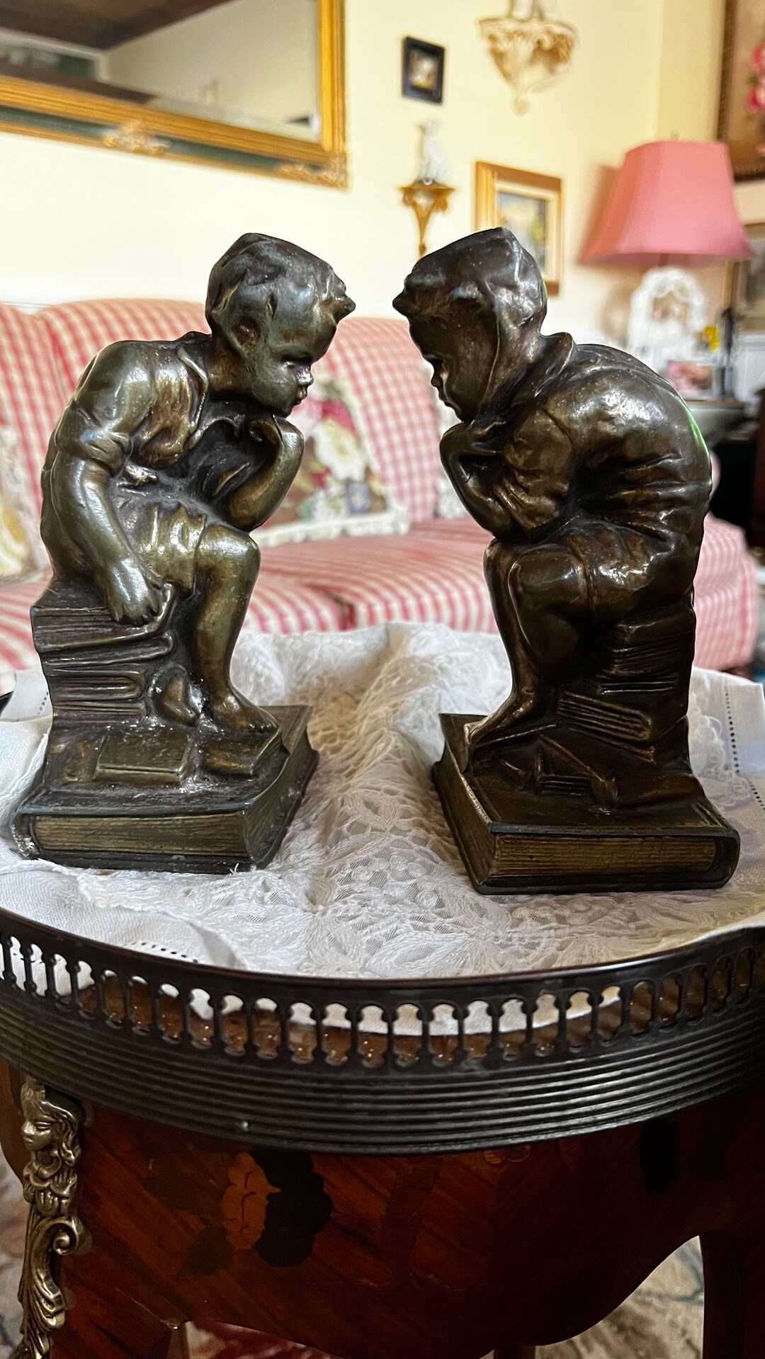 Whimsical Brass Metal Thinking Boy on Books Bookend - Etsy