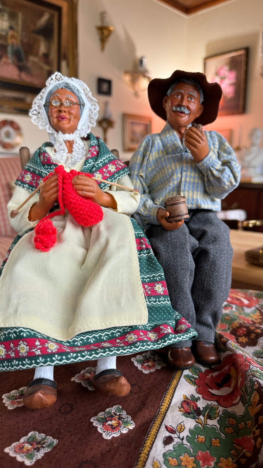 French Country Provence Santon France Old Couple Man and Woman Figurine ...
