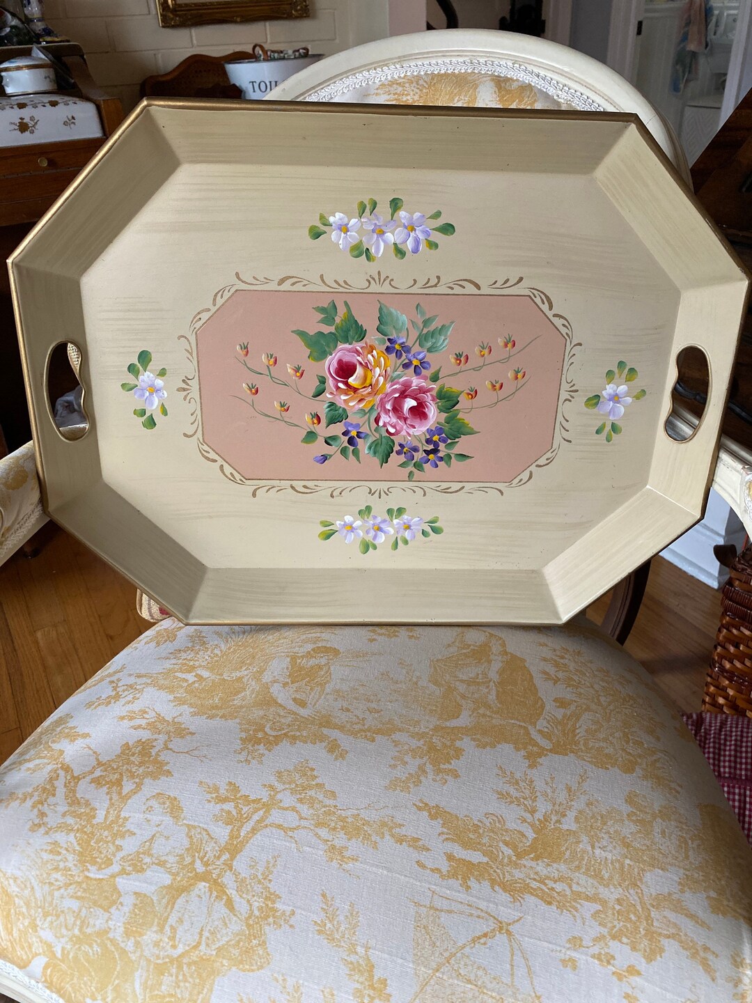 French Country Shabby Chic Romantic Cottage Tole Roses Tray - Etsy