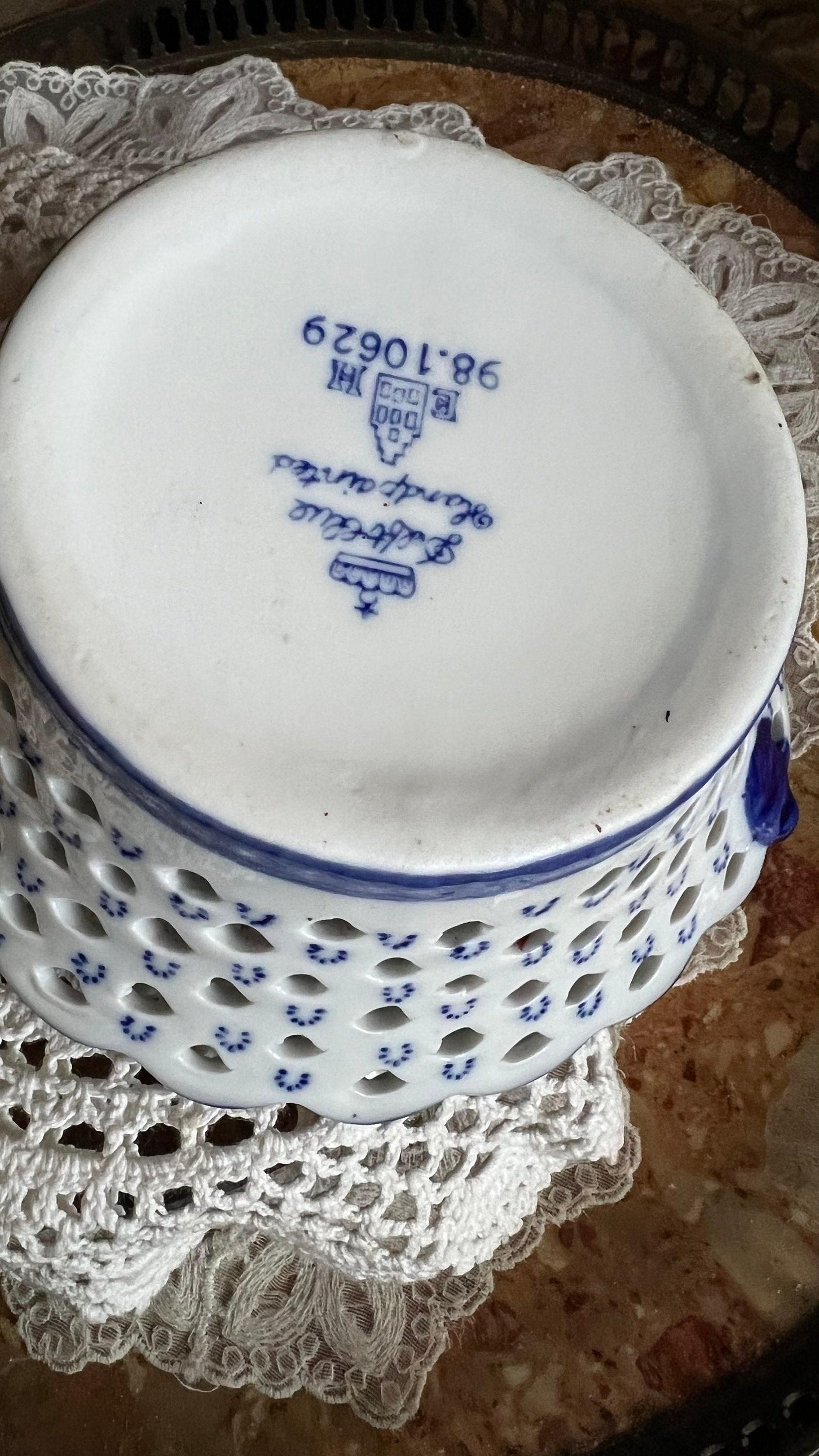 Delft Blue EH Reticulated Porcelain Two Handled Basket Bowl | Etsy