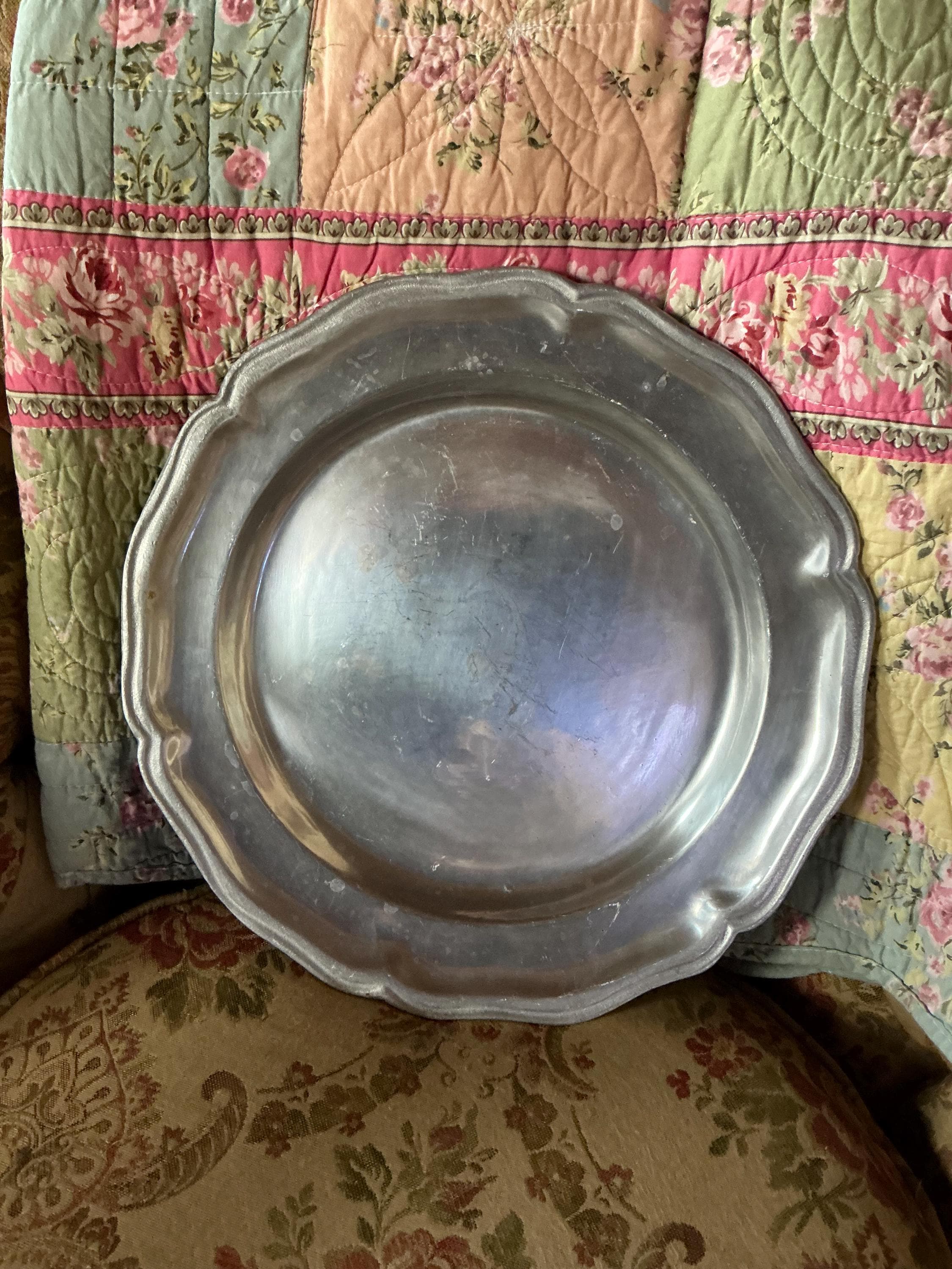 French Country Provence Pewtarex Scalloped Pewter Silver Platter Tray ...