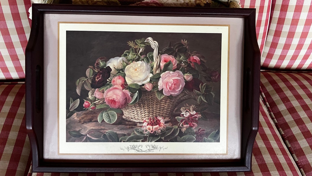 English Country Cottage Chic Victorian Cabbage Roses Wood Tray Made in ...