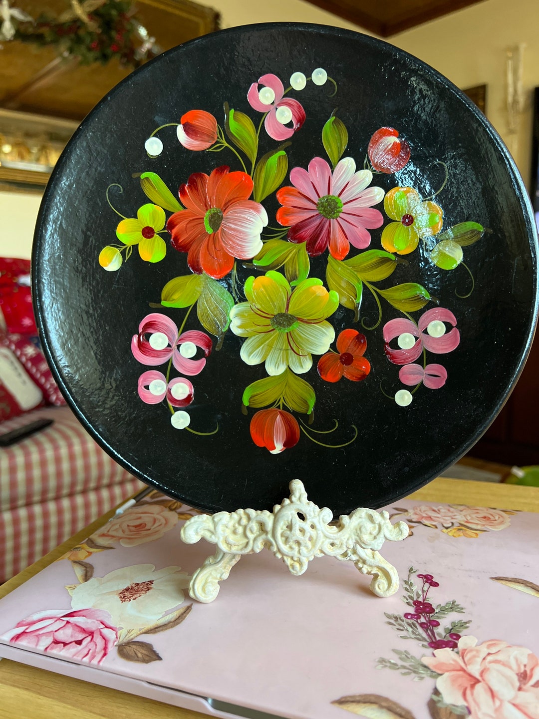 Handpainted Russian Lacquerware Wood Pheasant Floral Plate - Etsy