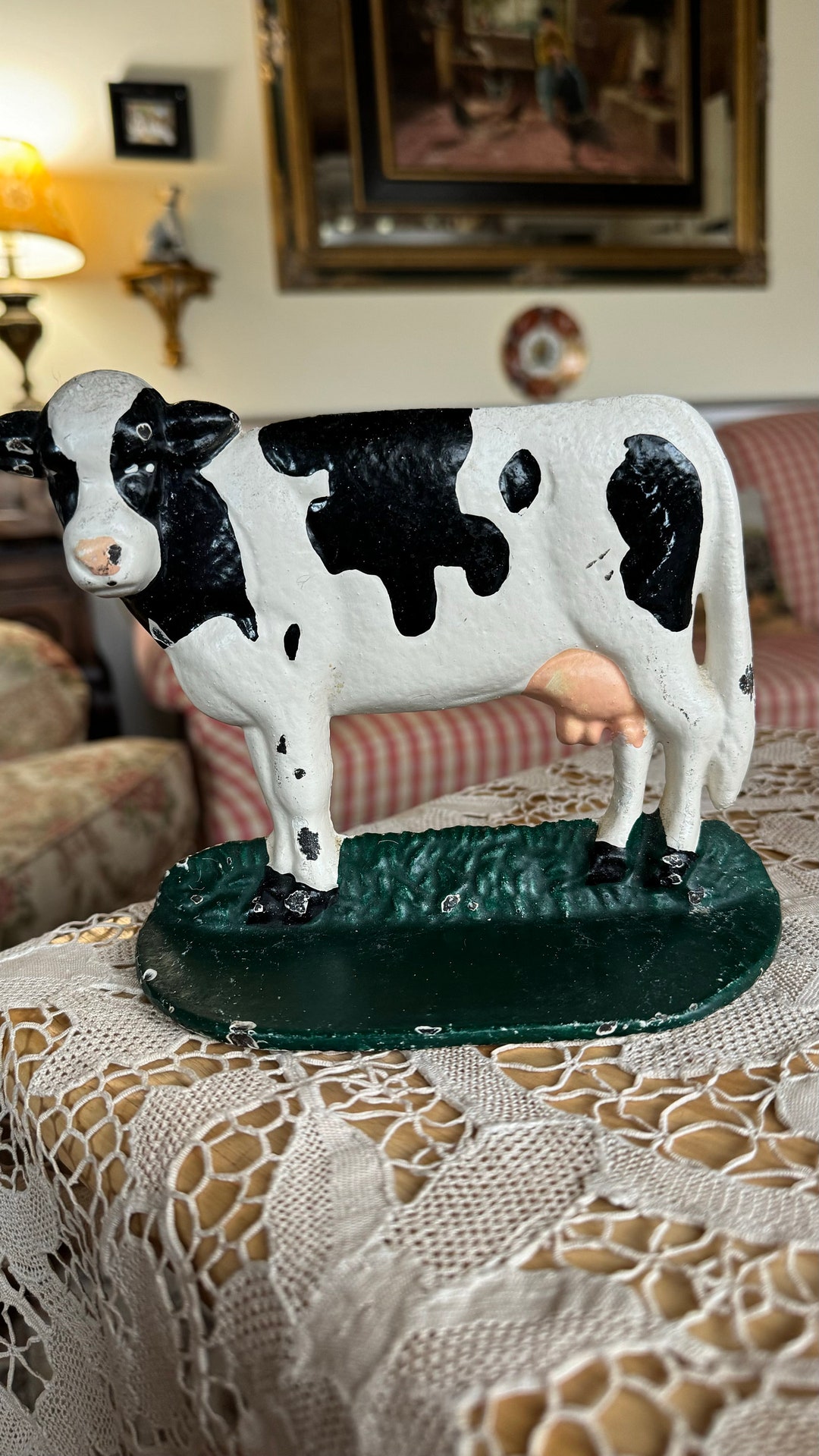Country Farmhouse Vintage Cast Iron Cow Door Stopper Bookend - Etsy
