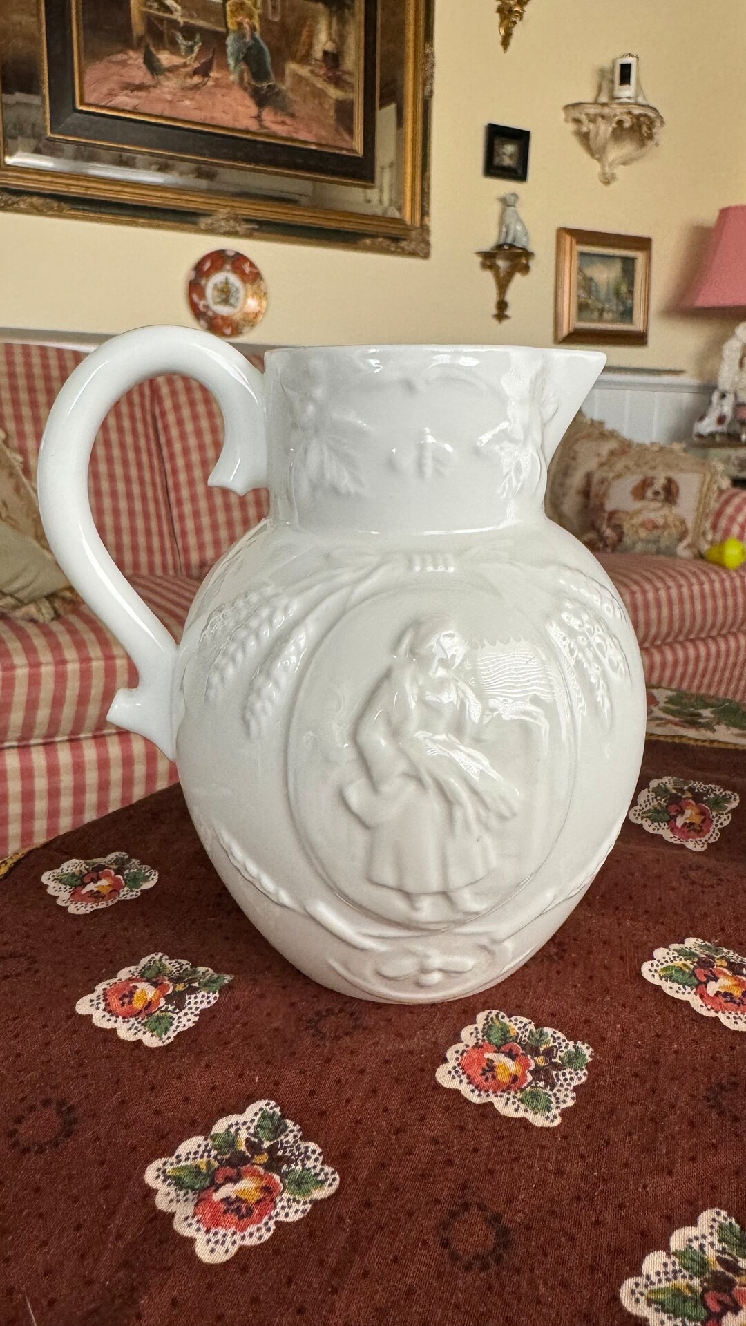 English Country Creamy White Raised Relief Pitcher by Minton - Etsy