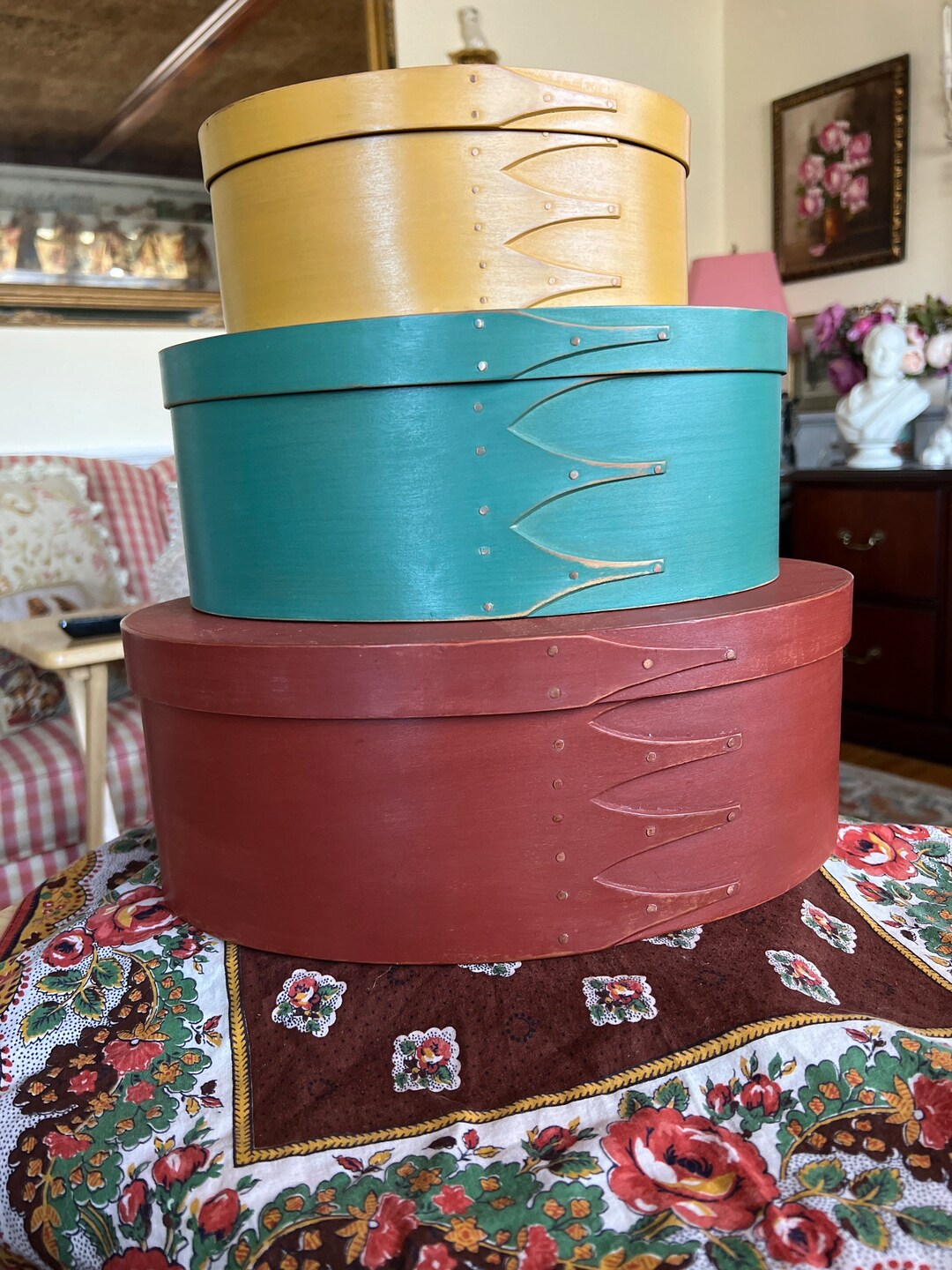Classic Country Set of 3 Painted Shaker Wood Oval Boxes by Orleans ...